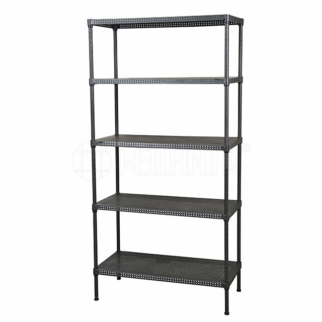 Free Standing 4 Tiers Black Epoxy Coated Perforated Steel Metal Rack ...