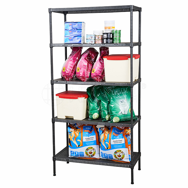 Free Standing 4 Tiers Black Epoxy Coated Perforated Steel Metal Rack ...