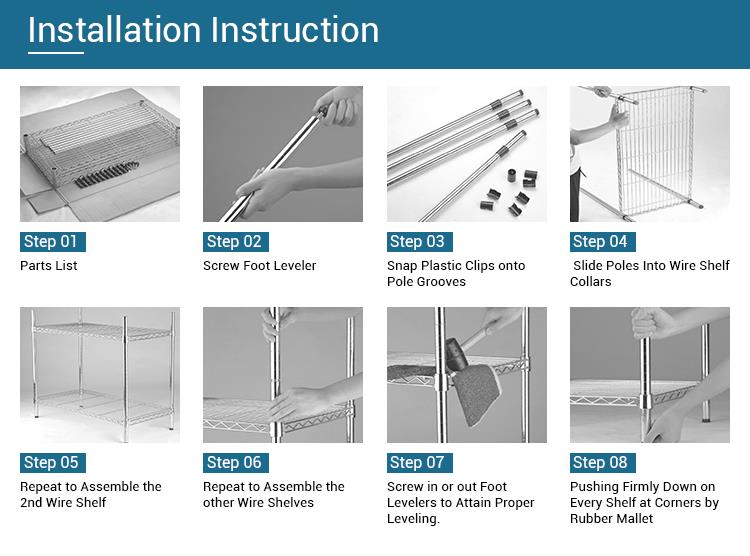 Adjustable Warehouse Storage Selective Racking System, Chrome Wire Shelving