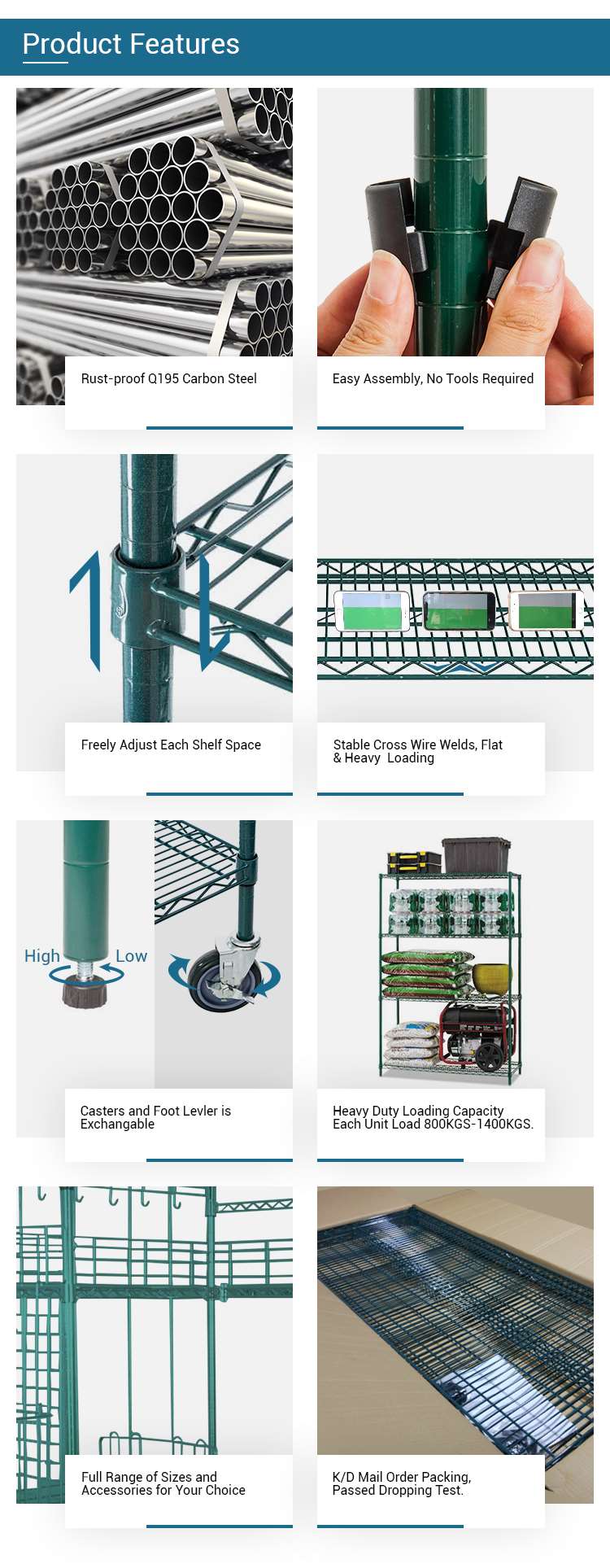 4 Tiers 800lbs Heavy Duty Restaurant Storage Dark Green Epoxy Coated ...