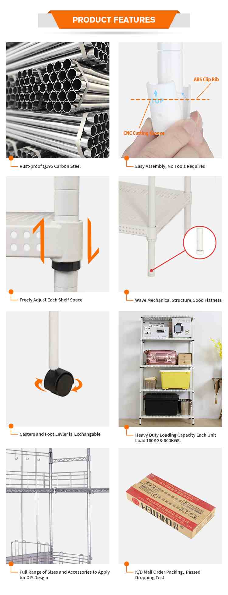 Hot Sale Black Coated 4 Tiers Perforated Metal Storage Rack Adjustable ...